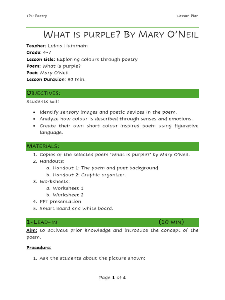 Exploring Colors in Poetry Lesson Plan | PDF | Poetry | Lesson Plan