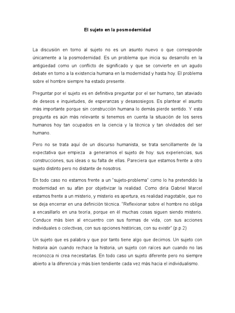 El Sujeto en la Posmodernidad | PDF | Verdad | Science