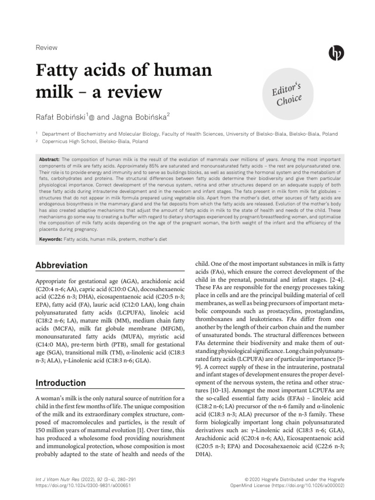 Fatty Acids of Human Milk - A Review | PDF | Fat | Fatty Acid