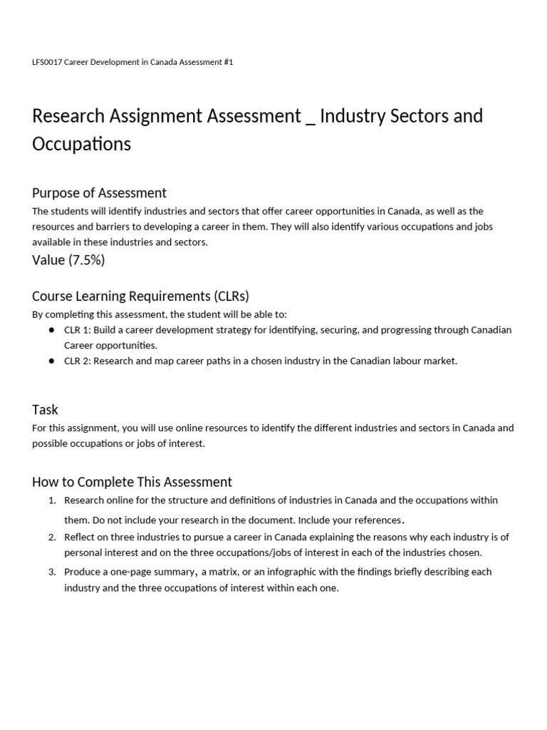 Research Assignment Assessment Industries Occupations Jobs V5 | PDF