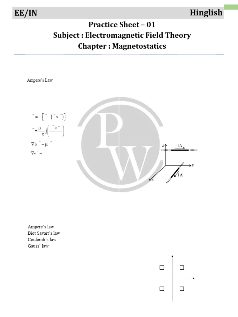 Magnetostatics - Practice Sheet-01 (By Sonu Sir) | PDF | Magnetic Field | Coordinate System