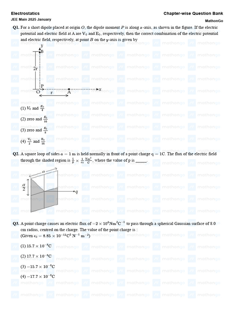 Electrostatics Question Bank for JEE 2025 | PDF | Inductance | Capacitor