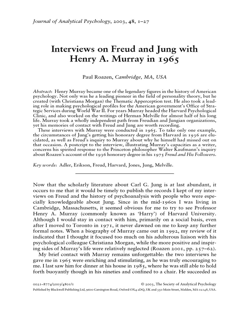 Interview of Murray and Freud | PDF | Sigmund Freud | Psychoanalysis