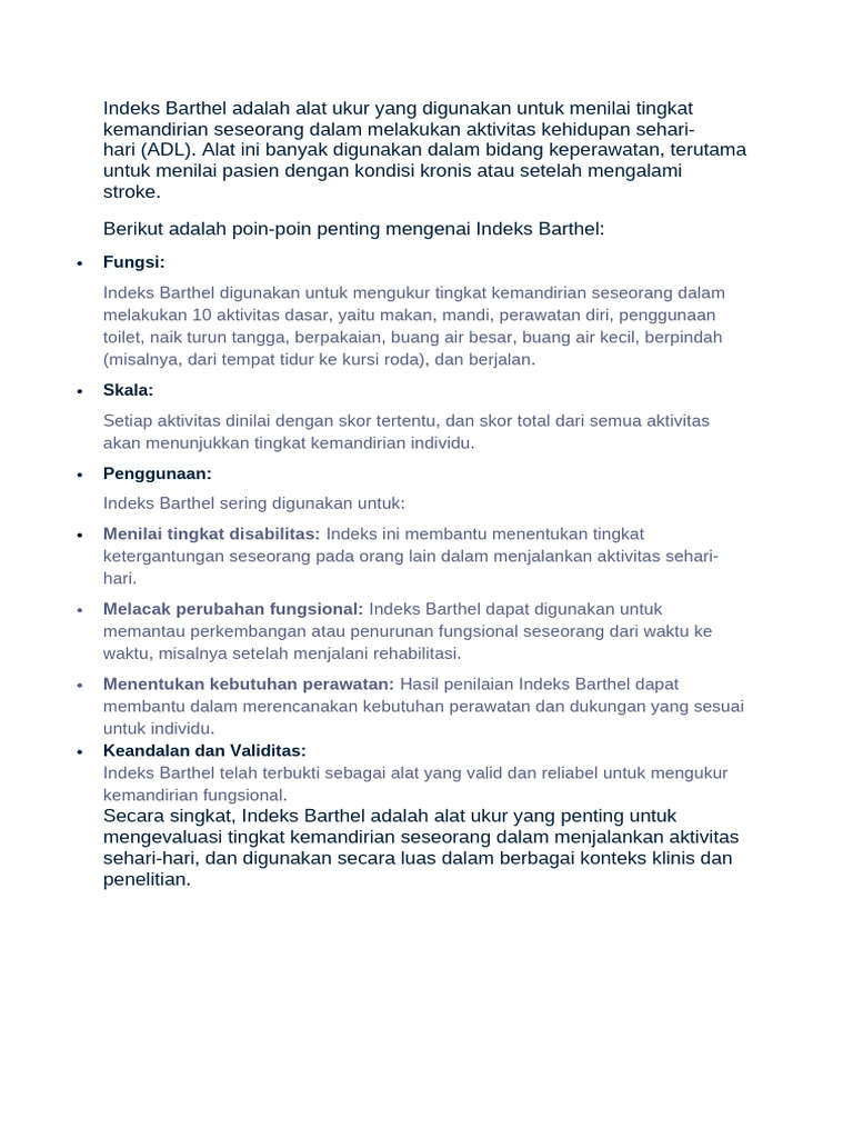 Indeks Barthel | PDF