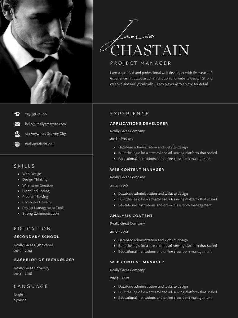 Black Grey Simple Minimal Clean Classic Professional CV Resume | PDF ...