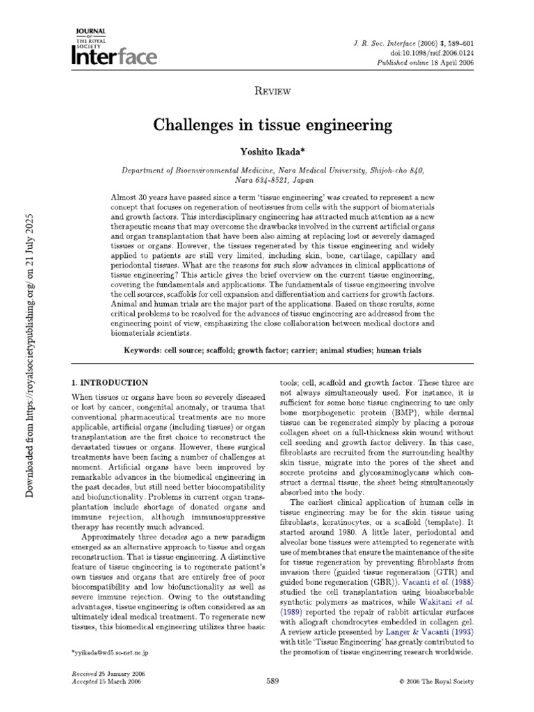 Challenges in Tissue Engineering | PDF | Tissue Engineering | Cell Biology