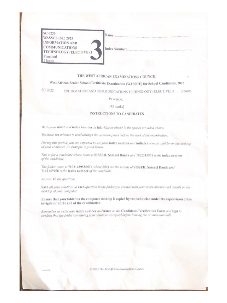 ICT Elective SC 2025 Practical | PDF