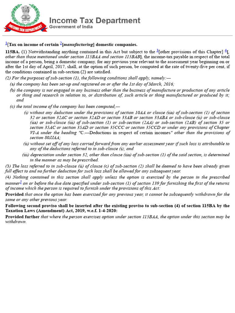 Section 115BA - Income Tax Department | PDF | Income Tax | Government