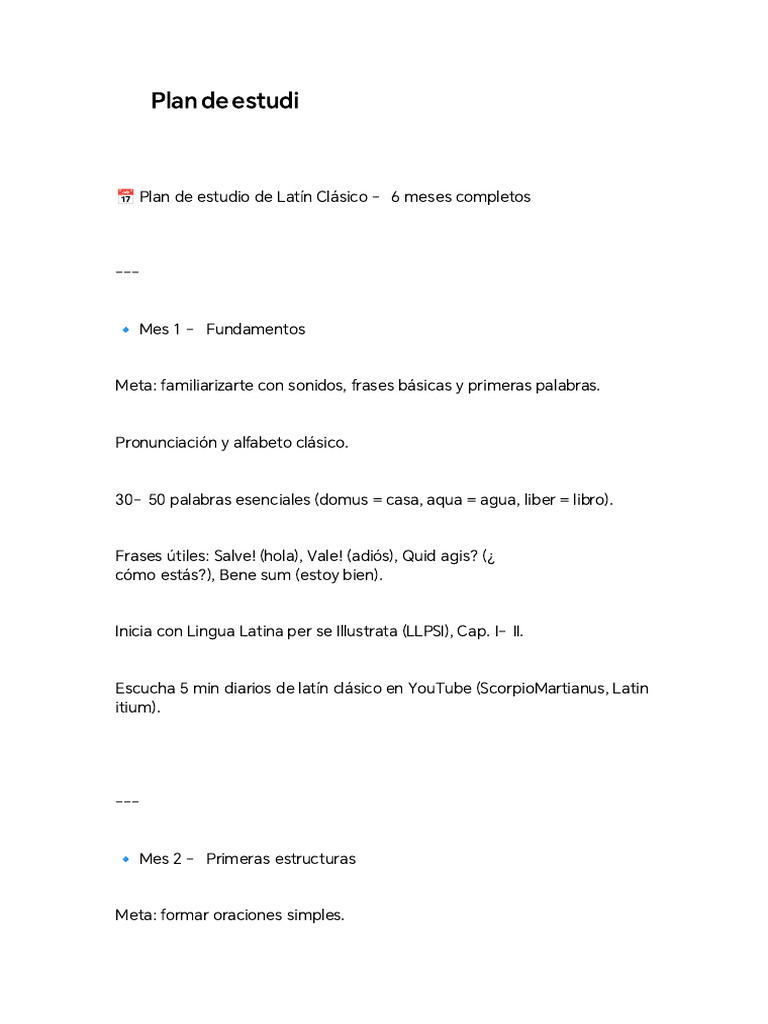 Plan de Estudio de Latín Clásico | PDF | latín | Lingüística