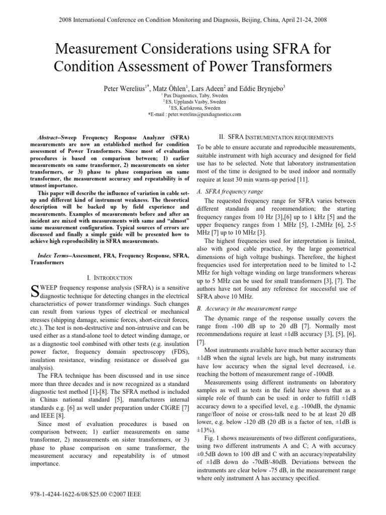 SFRA Measurement Accuracy for Transformers | PDF | Accuracy And ...