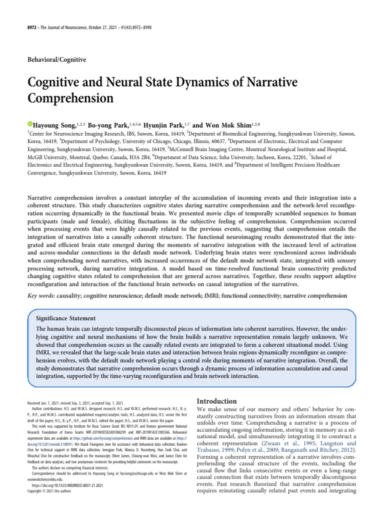 Cognitive and Neural State Dynamics of Narrative Comprehension | PDF ...