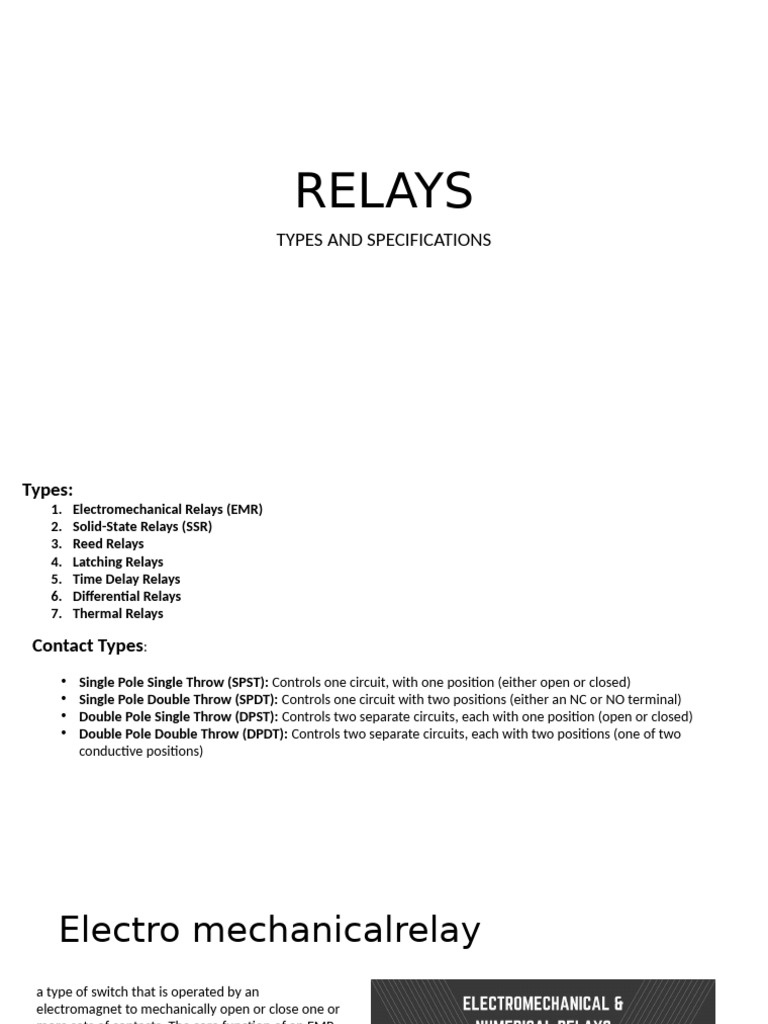 Types of Relays and Their Specifications | PDF