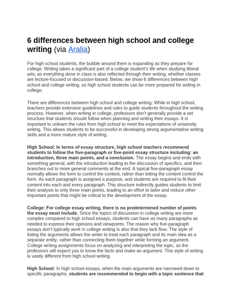 6 Differences Between High School and College Writing | PDF | Essays | Thesis
