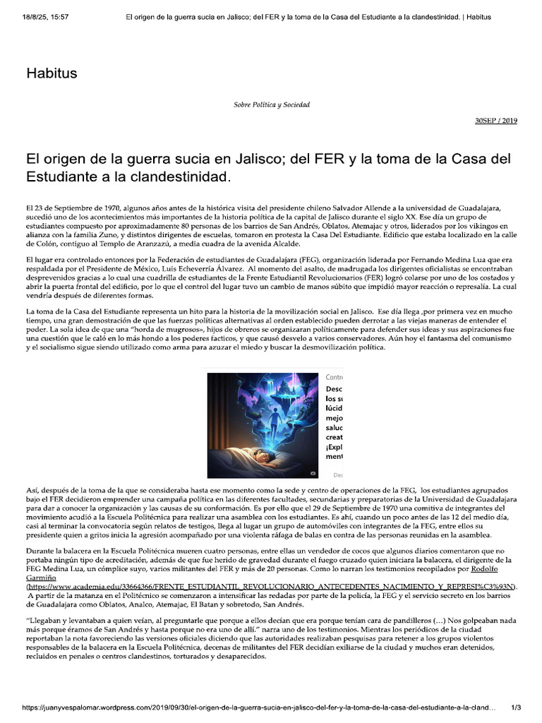El Origen de La Guerra Sucia en Jalisco Del FER y La Toma de La Casa ...
