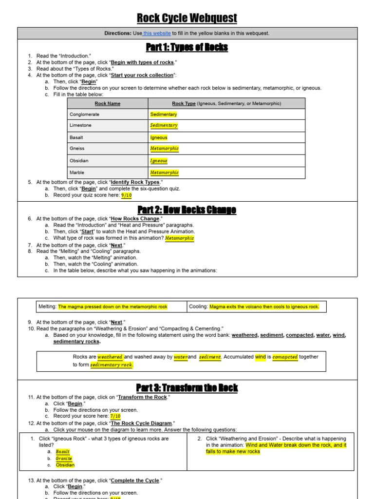 Rock Cycle Webquest Instructions | PDF | Rock (Geology) | Magma