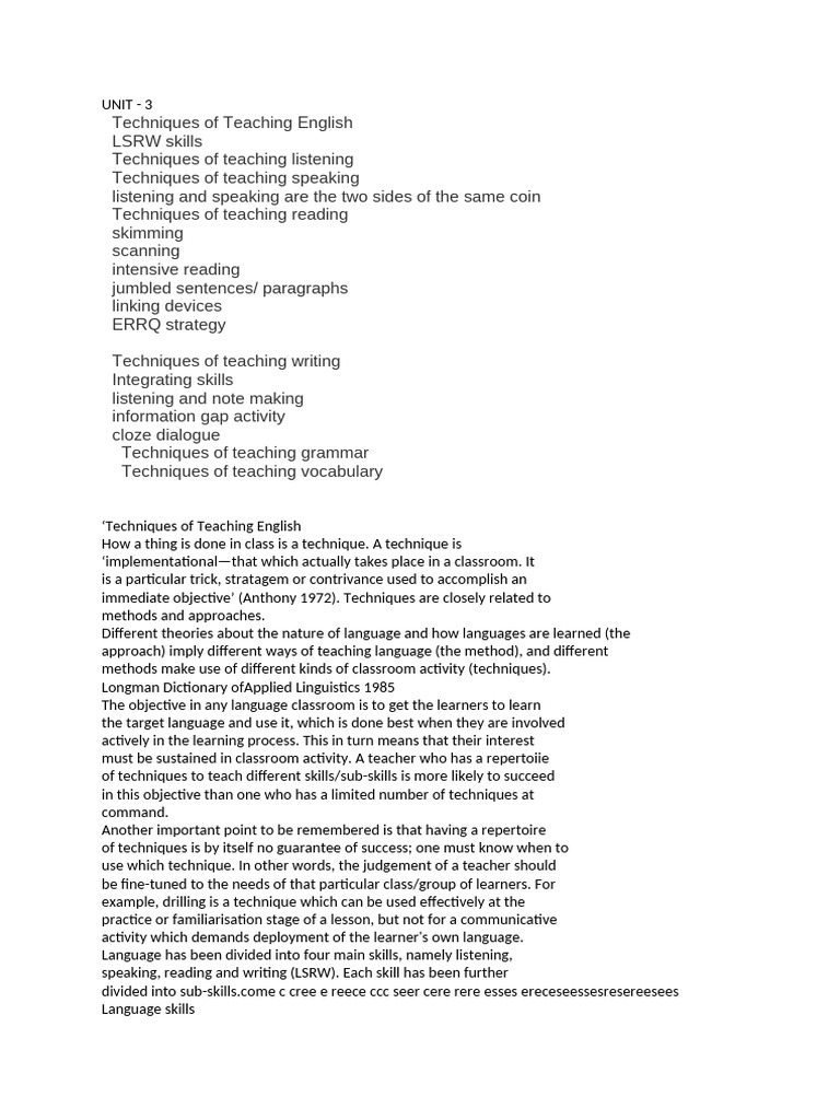 ELT UNIT 3 | PDF | Word | Learning