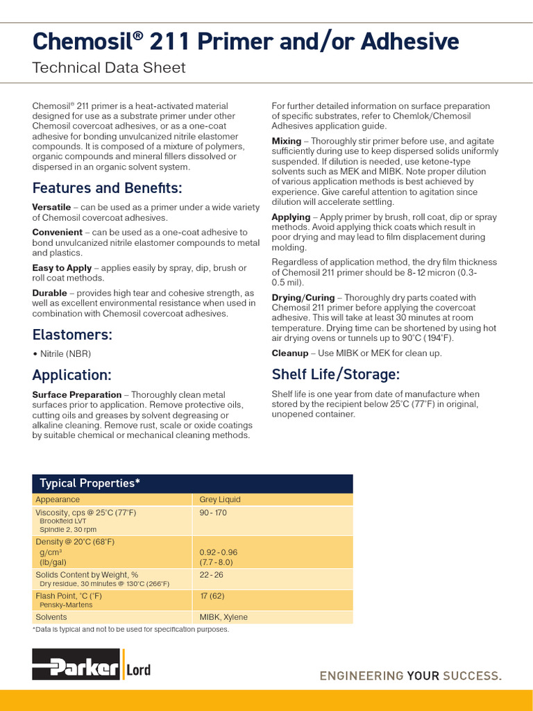 Chemosil 211 Primer Technical Data Sheet | PDF | Adhesive | Materials