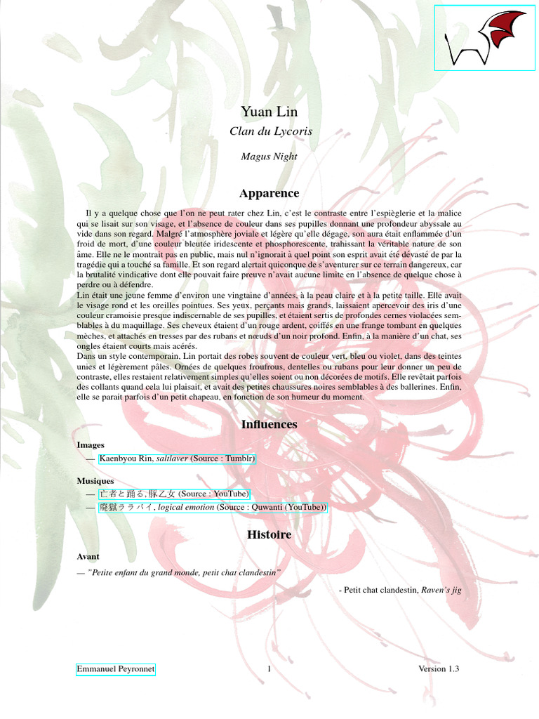 Portrait de Yuan Lin, vampire du Lycoris | PDF | Vampires