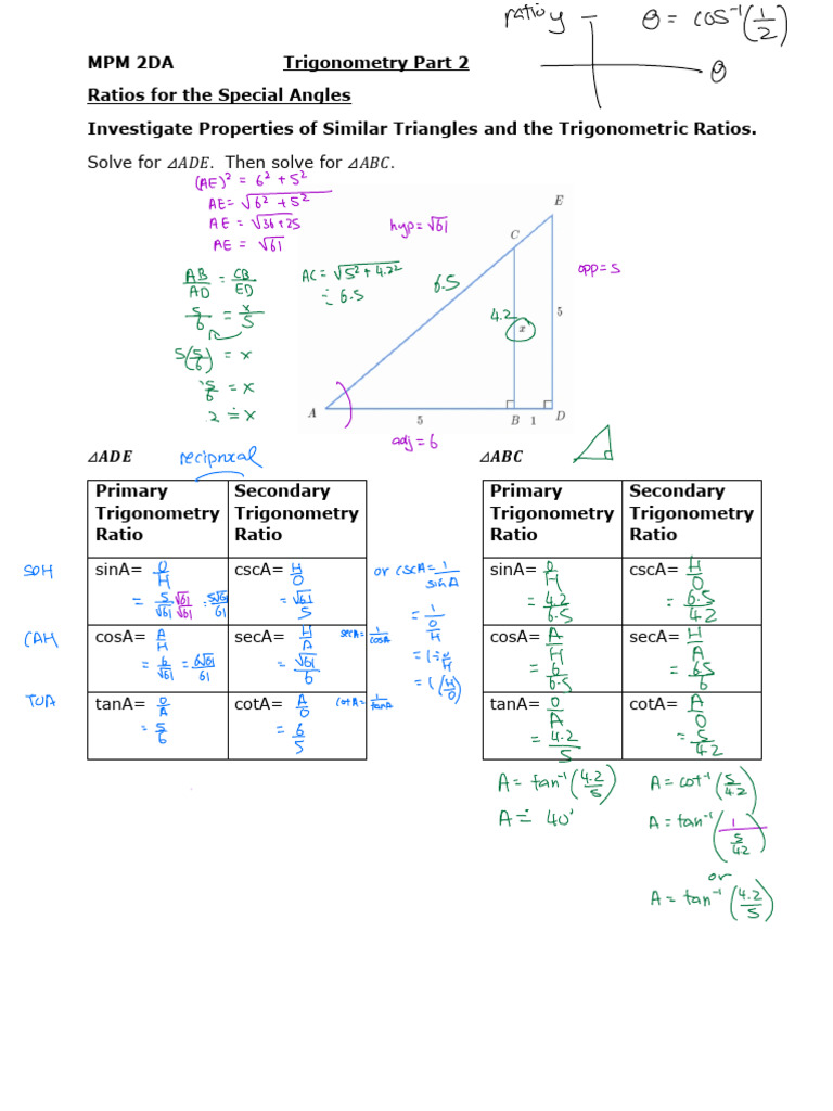 May 29 (Evaluating Trig Ratio and Solving) 2 | PDF | Trigonometry ...