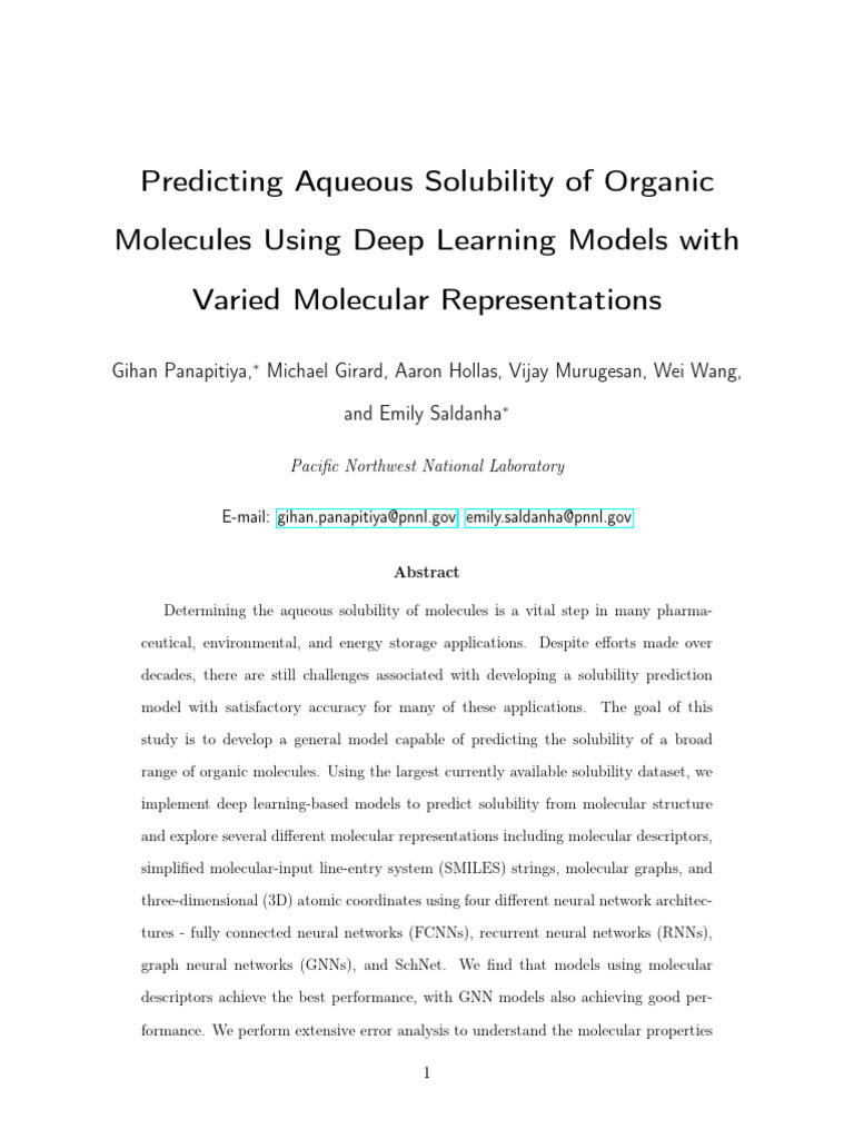 Predicting Aqueous Solubility of Organic Molecules Using Deep Learning Models With Varied ...