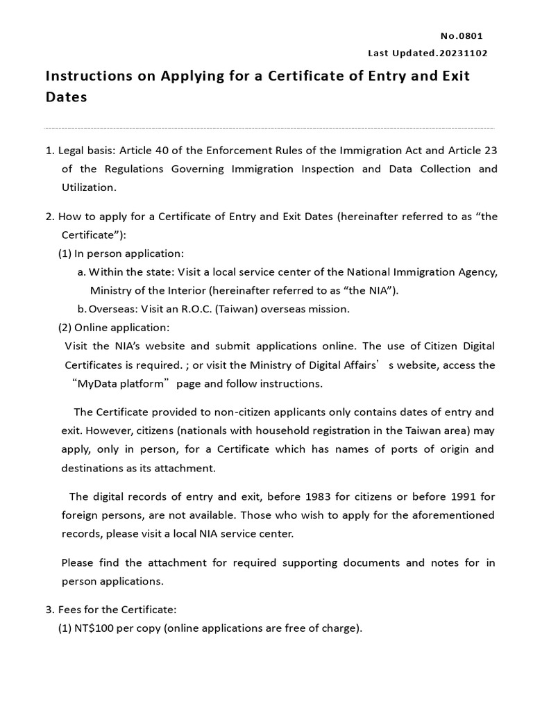 Apply for Entry and Exit Certificate | PDF | Identity Document | Passport