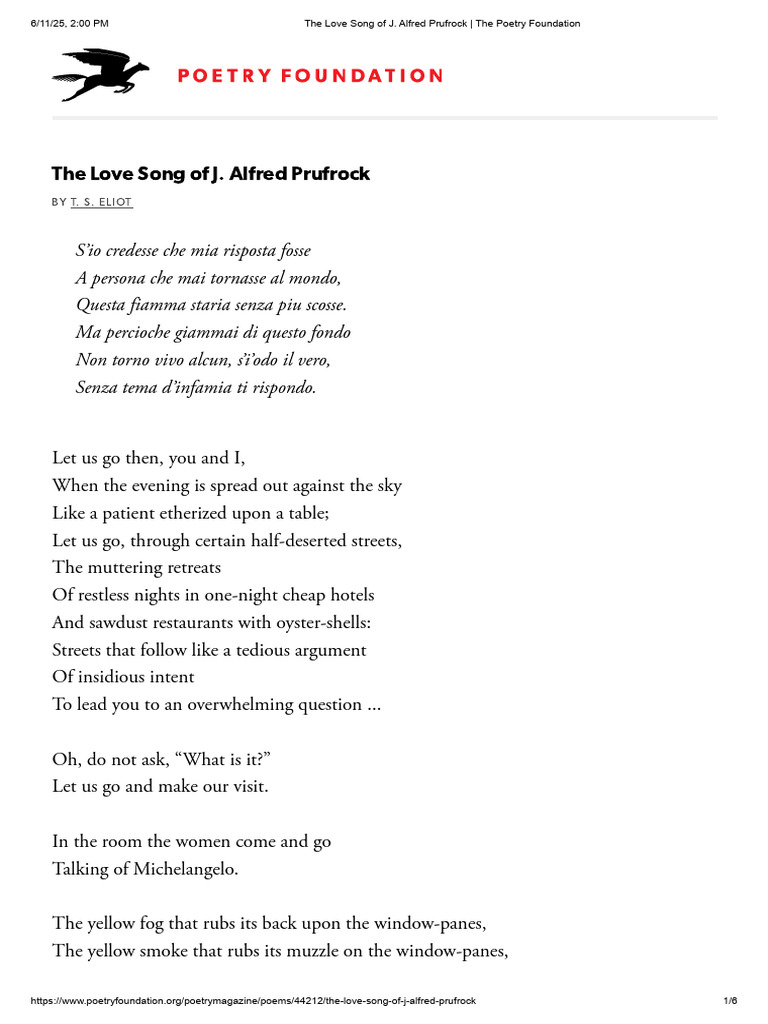 The Love Song of J. Alfred Prufrock | PDF | American Poetry | Poetry