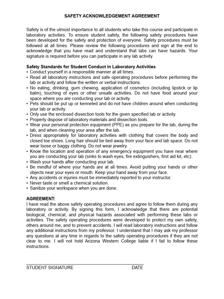 Laboratory Safety Acknowledgement Form | PDF | Laboratories | Personal ...