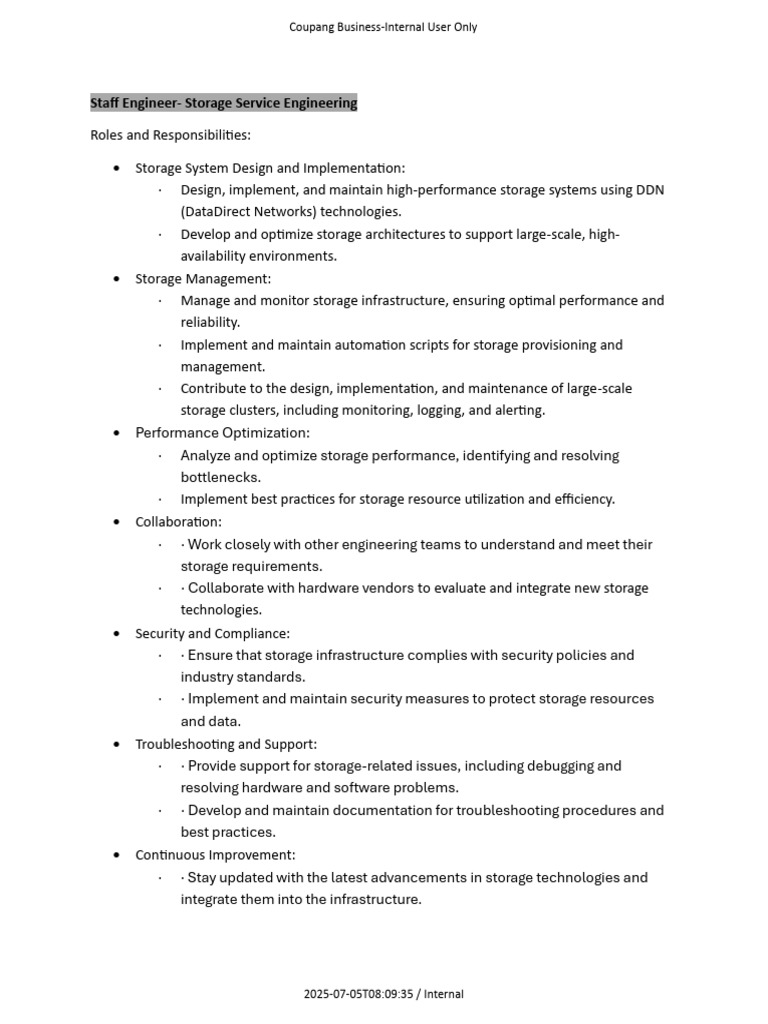 Staff Engineer (Storage) - JD | PDF | Reliability Engineering ...
