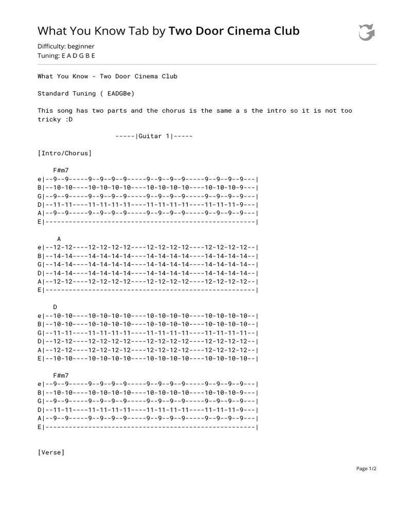 What You Know - Two Door Cinema Club Tab | PDF | Popular Music ...