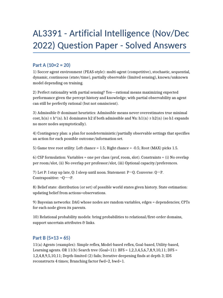AI Exam Solutions: Nov/Dec 2022 | PDF | Bayesian Network | Probability ...