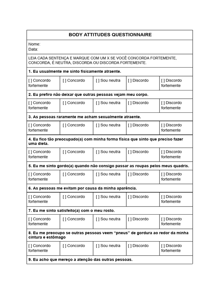 Body Attitudes Questionnaire | PDF