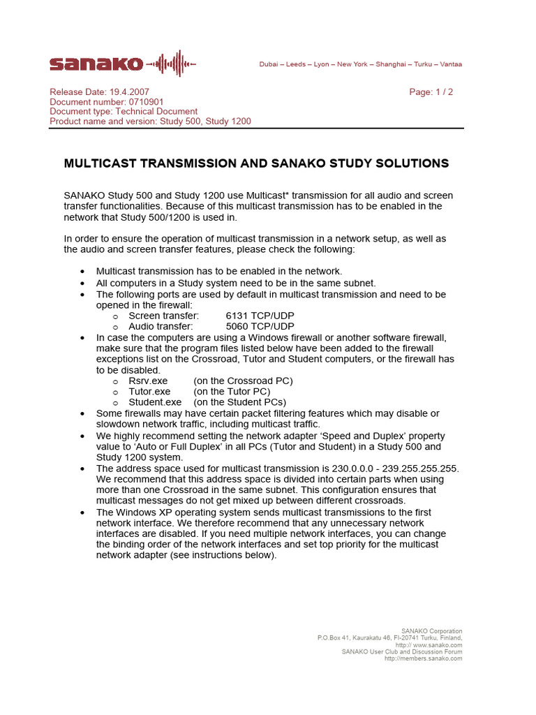 Multicast Transmission and SANAKO Study Solutions | PDF | Computer Network | Firewall (Computing)