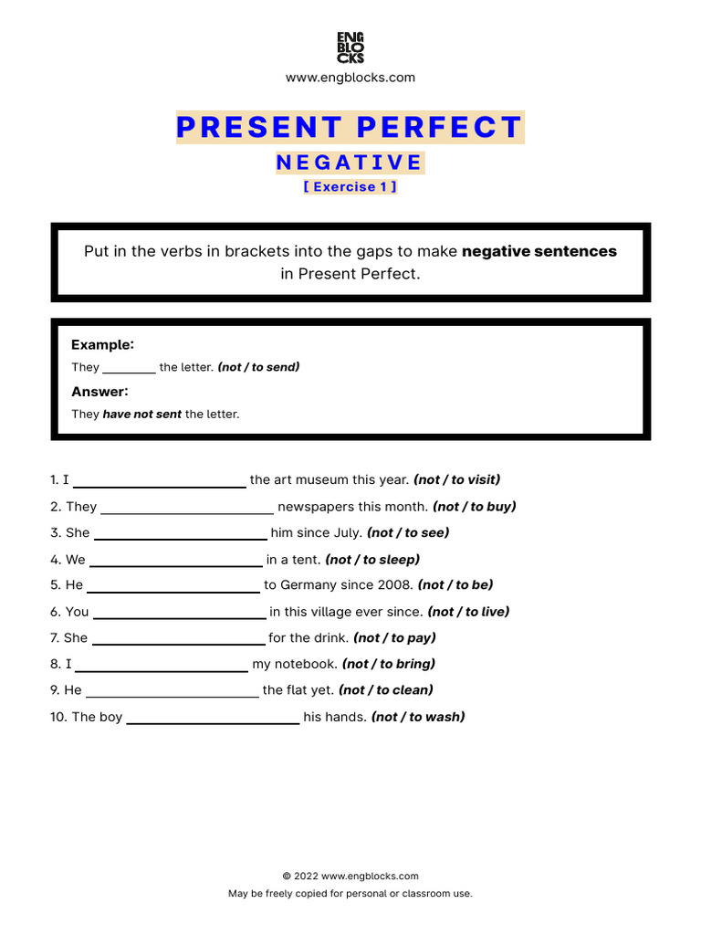 Present Perfect Negative Exercises | PDF