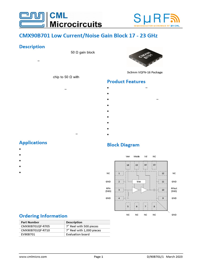 CMX90B701 Gain Block 17-23 GHz | PDF | Amplifier | Printed Circuit Board