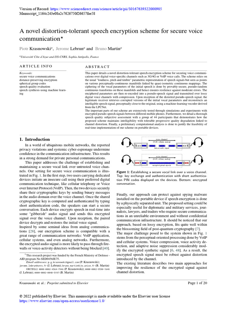 Anovel Distortion-Tolerant Speech Encryption Scheme For Secure Voice | PDF | Cryptography ...