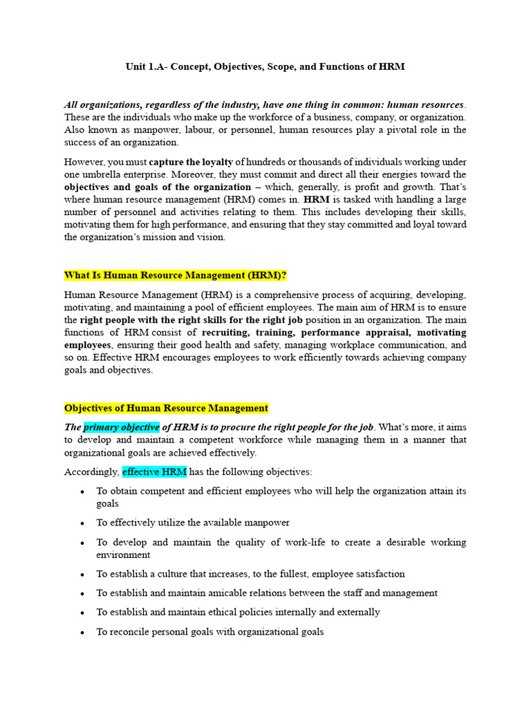 1.a - Concept and Functions of HRM 2 | PDF | Human Resources | Human ...