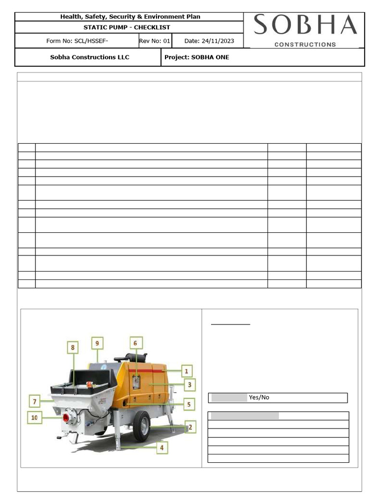 SCL Hssef 00 Static Pump Inspection Checklist r01 | PDF