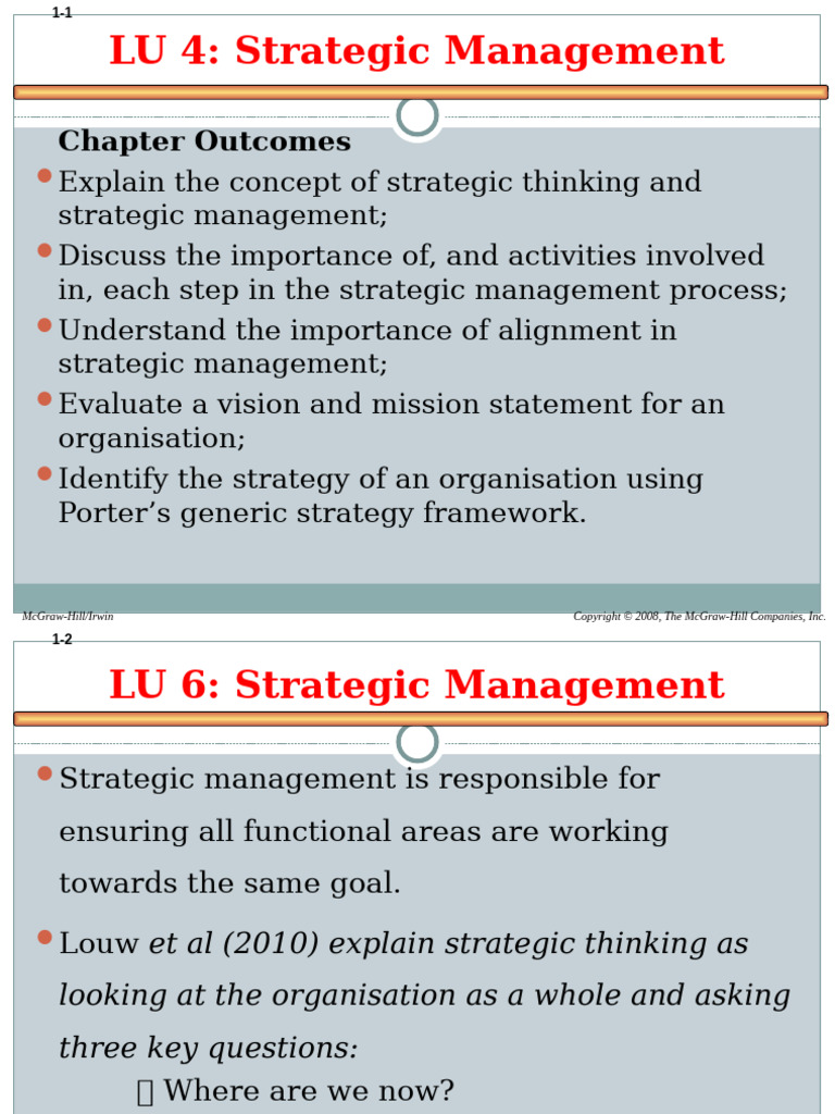 LU 4 Intro To Strategic Management | PDF | Strategic Management | Swot ...
