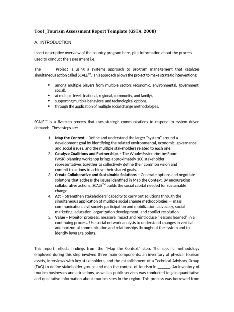 Tourism Assessment Report Template | PDF | Tourism | Methodology