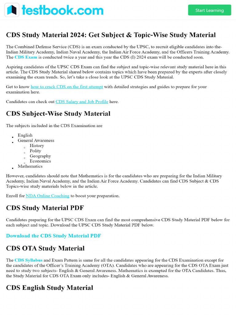 CDS Study Material 2024 - Get Subject & Topic-Wise Study Material | PDF