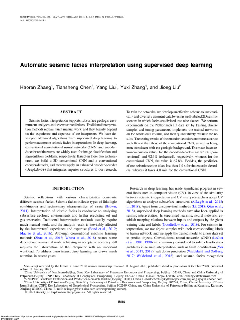 Automatic Seismic Facies Interpretation Using Supervised Deep Learning | PDF | Deep Learning ...