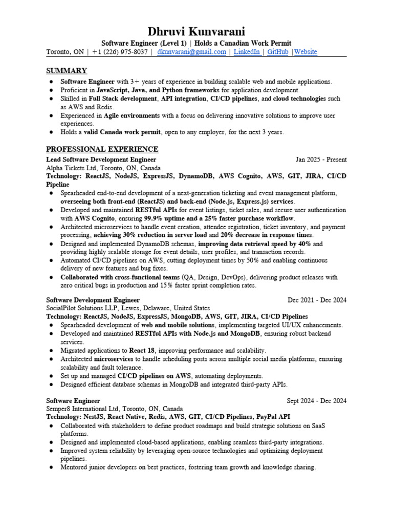 Dhruvi Kunvarani Resume PDF | PDF | Amazon Web Services | Software Development