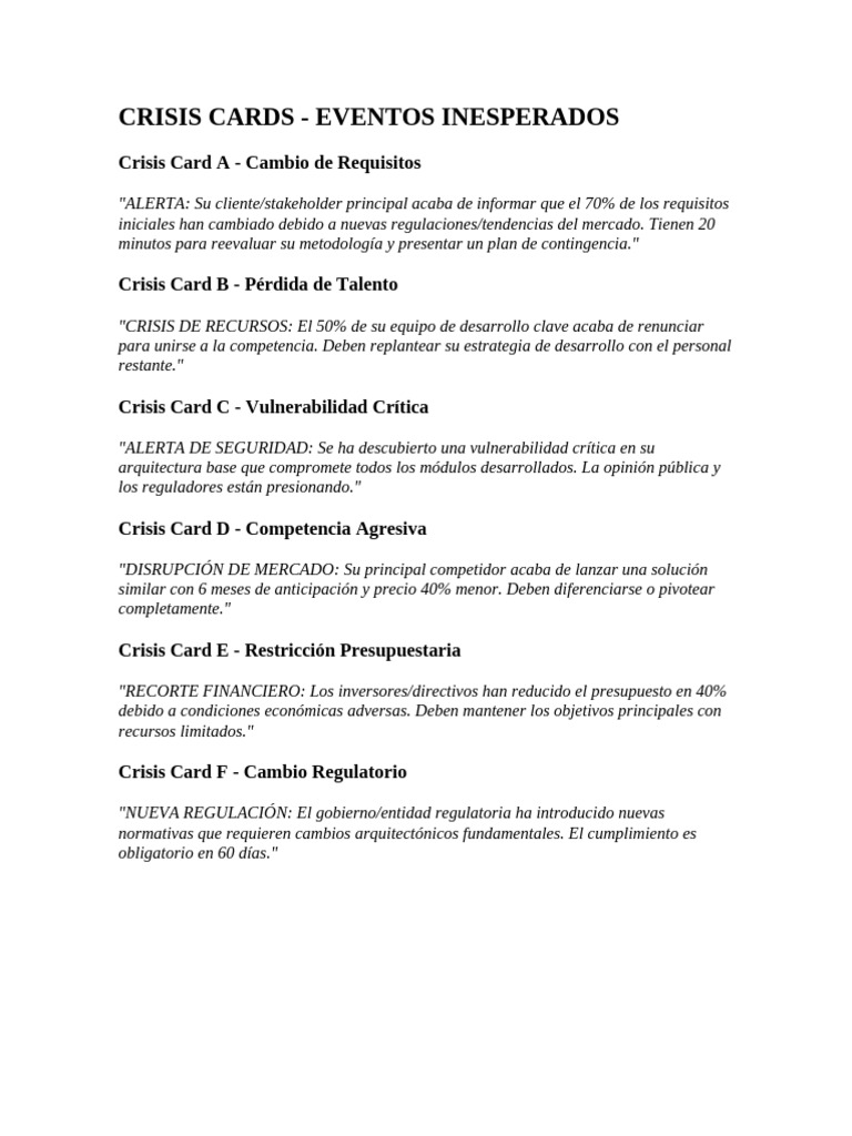 CRISIS CARDS Actividad 1 | PDF