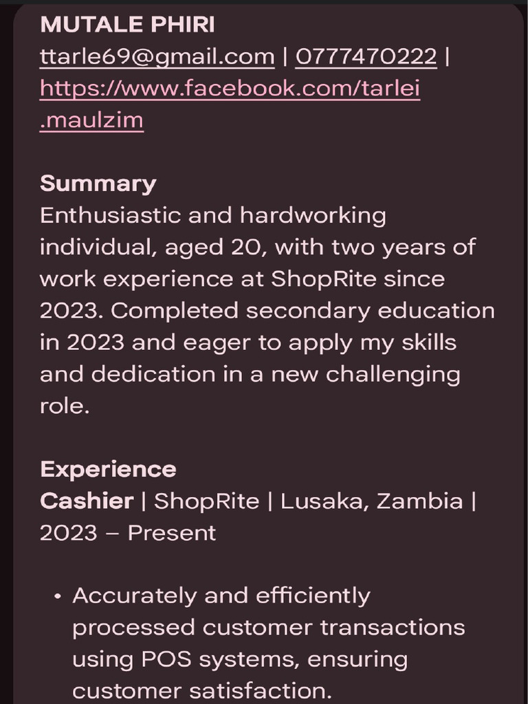 PDF Mutale Phiri's CV | PDF