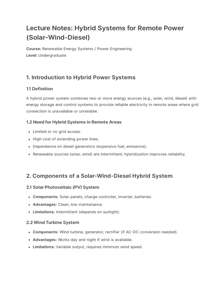 Hybrid Systems For Remote Power | PDF | Solar Power | Wind Power