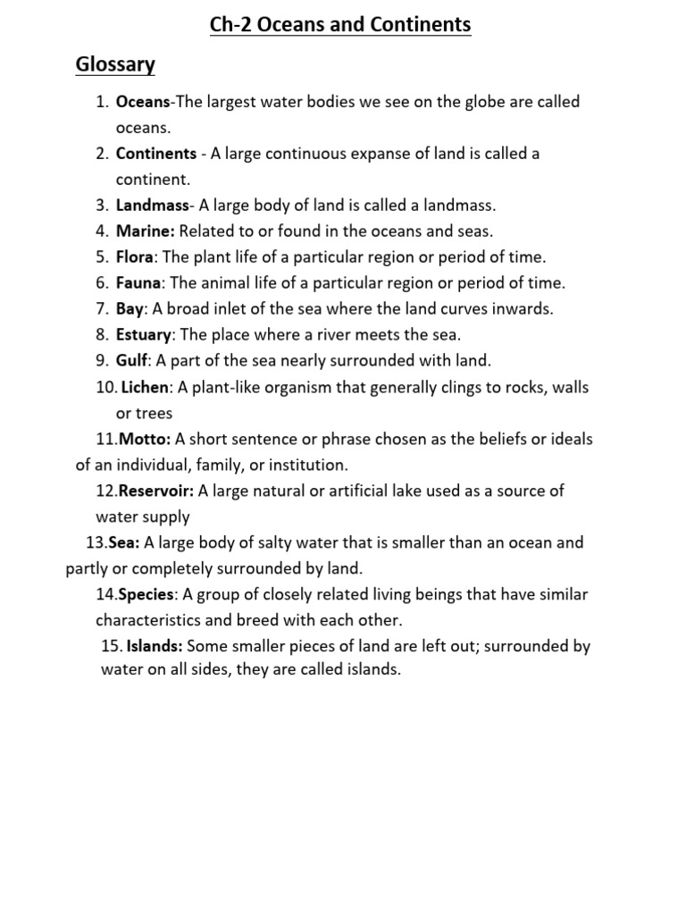 Oceans and Continents Glossary | PDF