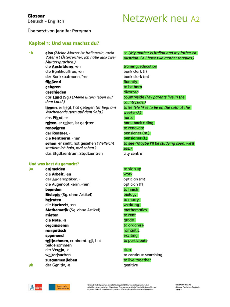 Netzwerk Neu A2 Glossar | PDF