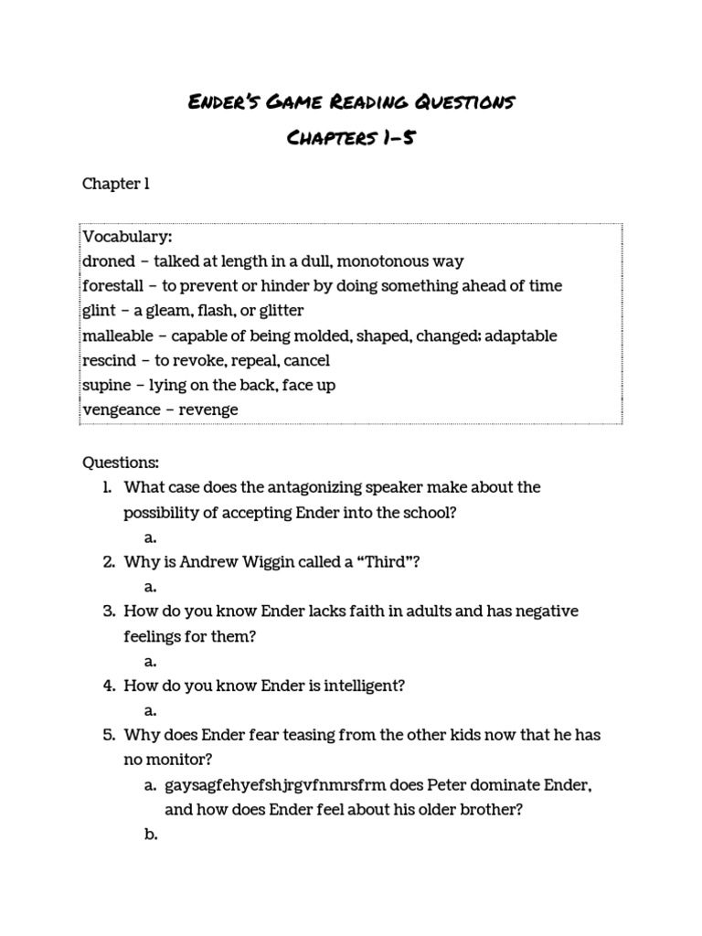 Ch. 1-5 Enders Game Questions | PDF