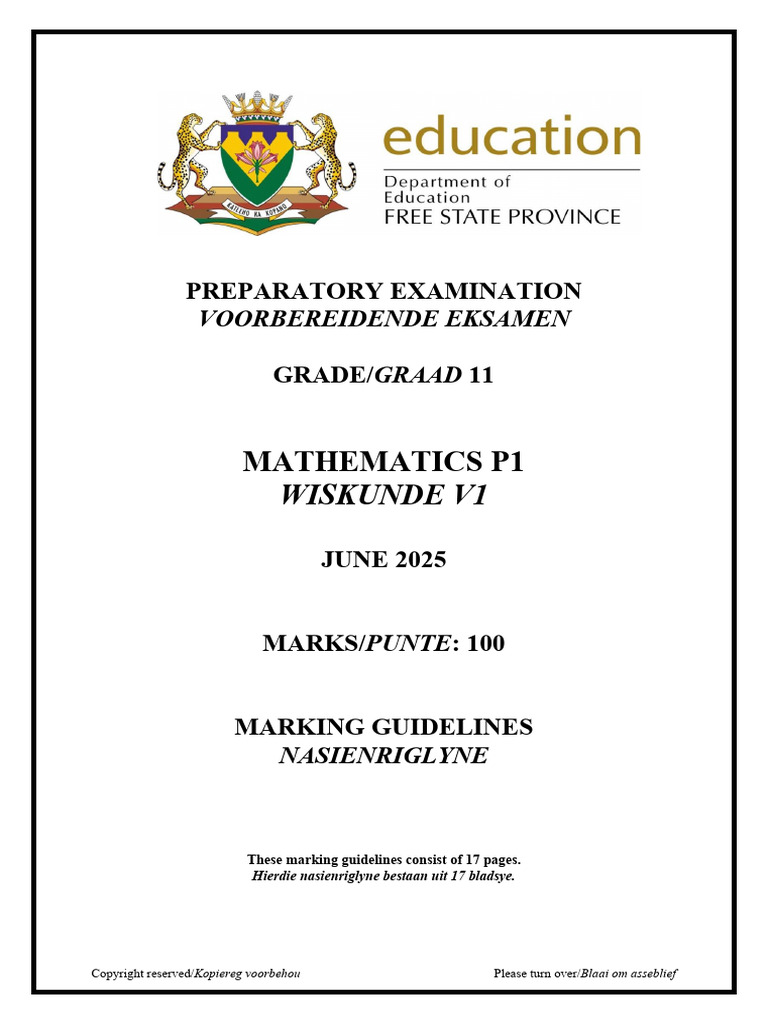 GR 11 p1 Maths Marking Guideline | PDF | Mathematical Analysis | Mathematics