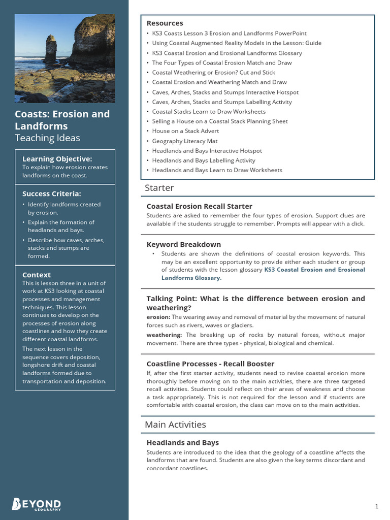 KS3 Coastal Erosion and Landforms Guide | PDF | Coast | Erosion